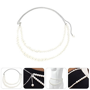 Holibanna Belly Waist Chain Pearl Waist Chain Belt Adjustable Multilayer Waist Chain Body Chain Accessory for Summer Beach Party Girls Women