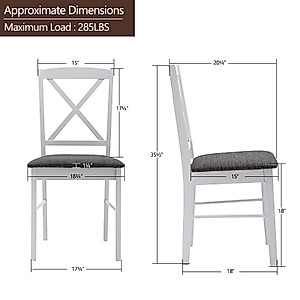DUHOME Dining Chairs Set of 2 Wood Dining Room Chair with Cross Back, Kitchen Room Chair Side Chair, White Base with Grey Cushion