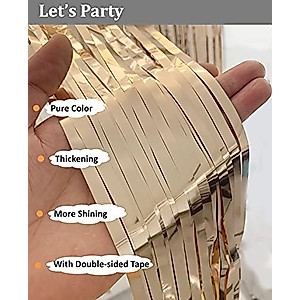 Vanujoy 3 Pack Champaign Gold 3.3ft x 6.6ft Tinsel Foil Fringe Backdrop Curtains for Birthday Anniversary Retirement Party Decorations