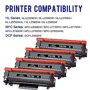 Valinkso TN760 Toner for Brother Printer Replacement for Brother TN760 TN-760 TN 760 TN730 TN-730 TN 730 for MFC-L2710DW DCP-L2550DW MFC-L2750DW HL-L2395DW HL-L2350DW Toner TN-730/TN-760 (4 Black)