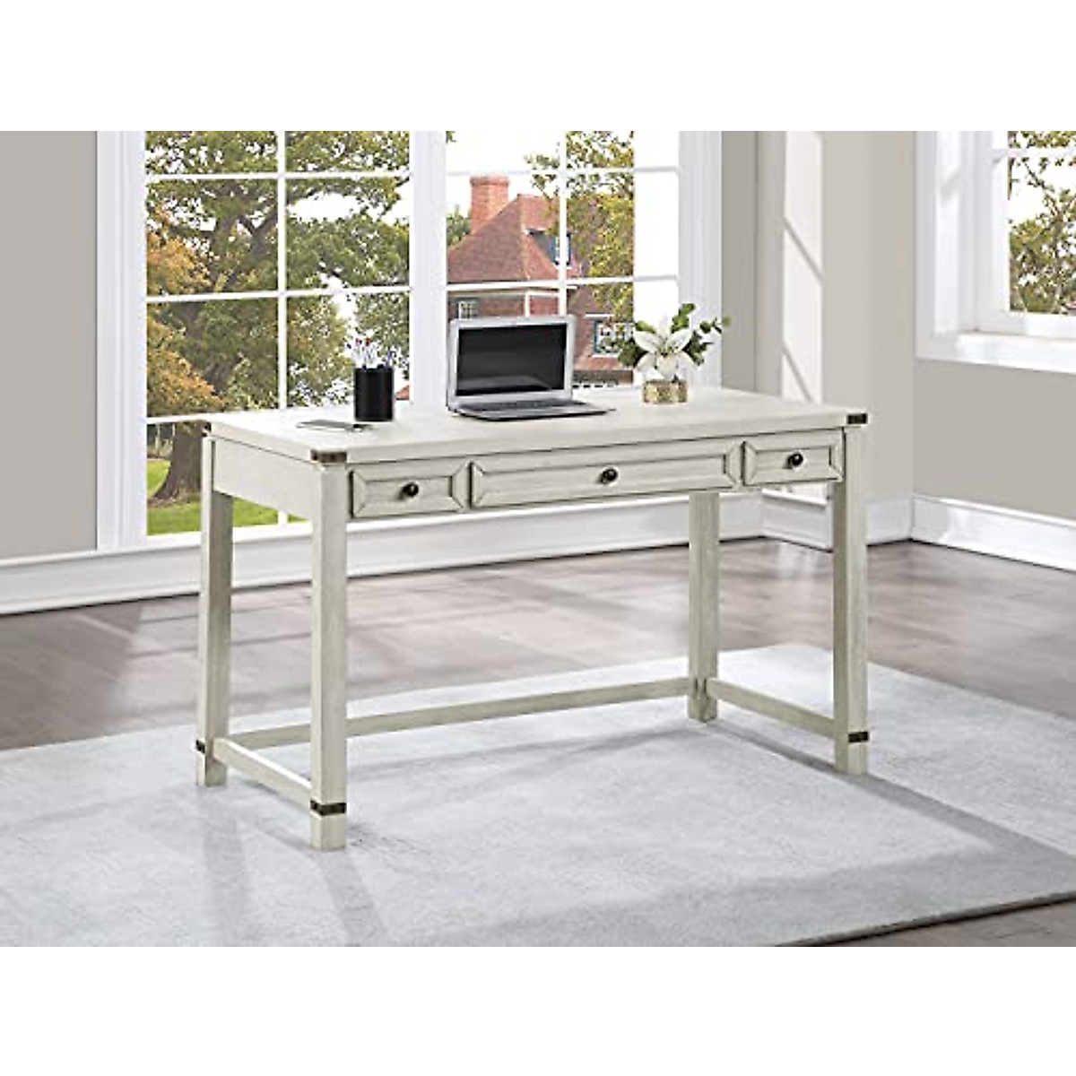OSP Home Furnishings Baton Rouge Traditional Home Office Writing Desk, Champagne Oak Finish