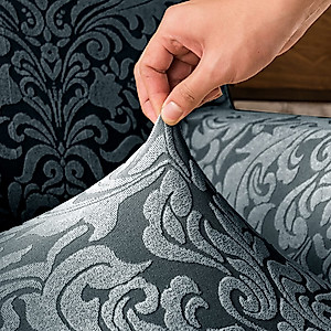 vctops Vintage Jacquard Stretch Armrest Covers with Twist Pins Soft Non-Slip Arm Covers for Chairs Couch Sofa Armchair Slipcovers for Recliner Sofa 4pcs, Greyish Green