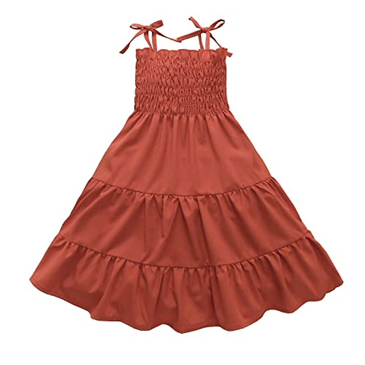 Toddler Baby Girl Strap Dress Outfits Sleeveless Elastic Waist Tutu One Piece Dresses Outifts Clothes(Solid Orange,6-7 Years)