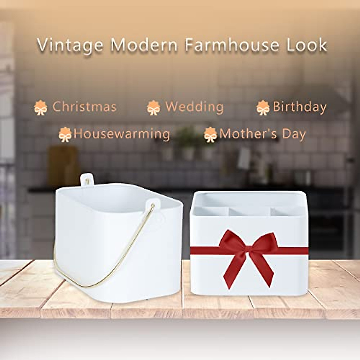 FULL TREND 2 PCS Utensil Caddy, Flatware Holder with 4 Compartments Silverware Organizer Farmhouse Kitchen Decor Perfect for Home, Kitchen, Countertop, Party, Camping, Outdoor and Restaurant