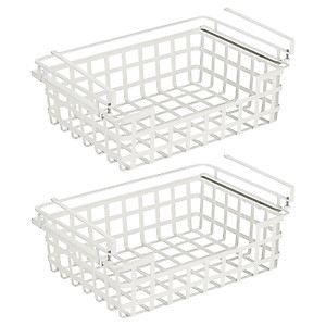 mDesign Nate Home by Nate Berkus Sliding Under Shelf Hanging Pull Out Organizer | Metal Wire Basket Organizer for Kitchen Cabinets or Pantry Shelves from mDesign - Set of 2, Matte White