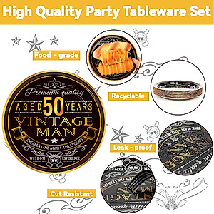 gisgfim 200 PCS Vintage 50th Birthday Plates and Napkins Party Tableware Set 1975 50th Birthday Party Table Supplies Cheers to 50 Years Paper Plate Napkin Fork 50 Guests for Men