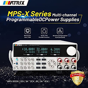 MATRIX MPS3033X Programmable Linear DC Bench Power Supply,3 Channel 0-30V/0-3A Adjustable，Single Channel 0-6V/0-3A Adjustable Regulated Output High Precision 1mV/1mA Resolution Low Ripple and Noise