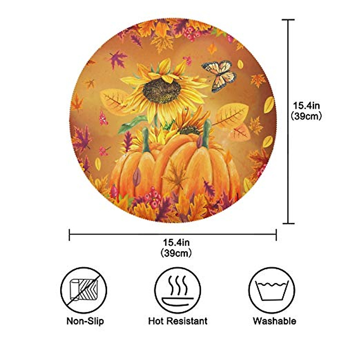 Welcome Fall Round Placemats Set of 4 Table Placemats Autumn Buffalo Check Pumpkins Sunflowers Place Mats Fall Leaves Tablemats 15 inch for Kitchen Dining Table Dinner Kids Holiday Party
