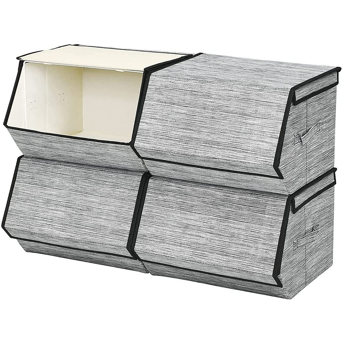 BUSHLY Magnetic Storage Bins, Set of 4 Stackable Fabric Cubes Organizer w/ Magnetic Lid & Side Handle, Foldable Storage Boxes for Toys, Clothes, Kids Room, Living Room (Black)