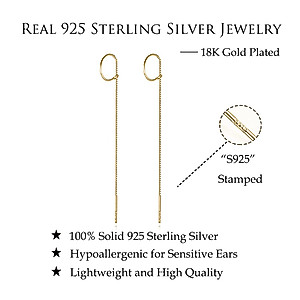 Reffeer Solid 925 Sterling Silver Dangle Chain Earrings Tassel Threader for Women Long Dangle Earrings Minimalist (B-18K Gold)