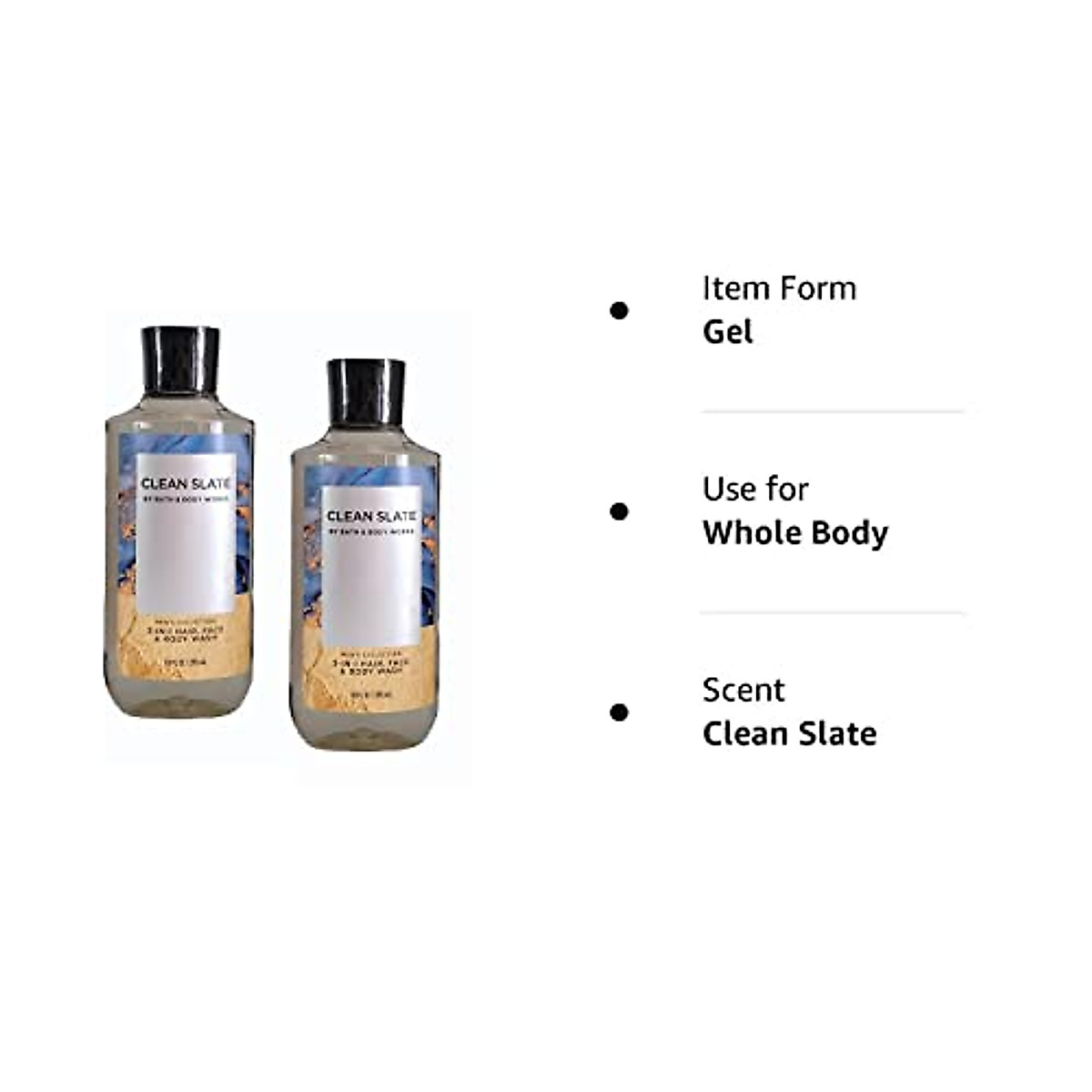 Bath and Body Works For Men Clean Slate 3-in-1 Hair, Face & Body Wash - Value Pack lot of 2 - Full Size (Clean Slate)