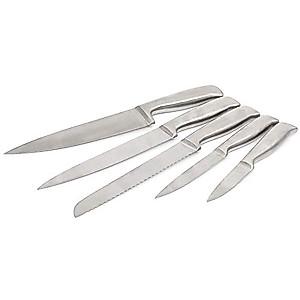 Kitchen Knife Set with Block, Unique Set of Silver Human for Kitchen Knives, Knife Block Set with 5 Stainless Steel Knives