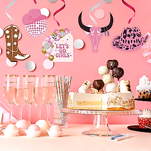 Western Cowgirl Party Decorations, 30pcs Pink Cowgirl Birthday Party Decor Supplies Hanging Swirls Foil,Let's Go Girls Western Disco Party Supplies for Last Rodeo Bachelorette Party, Baby Shower