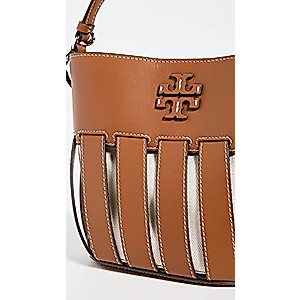 Tory Burch Women's Small McGraw Stripe Die Cut Bucket Bag, Classic Cuoio, One Size