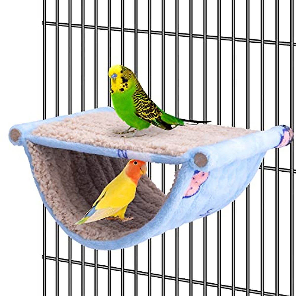 Bird Nest Double Layer Hanging Hammock Bed Toy for Parrot Parakeet Cockatiel Conure Cockatoo Amazon Lovebird Finch Budgie Hamster Rat Gerbil Chinchilla Cage Perch (Blue)