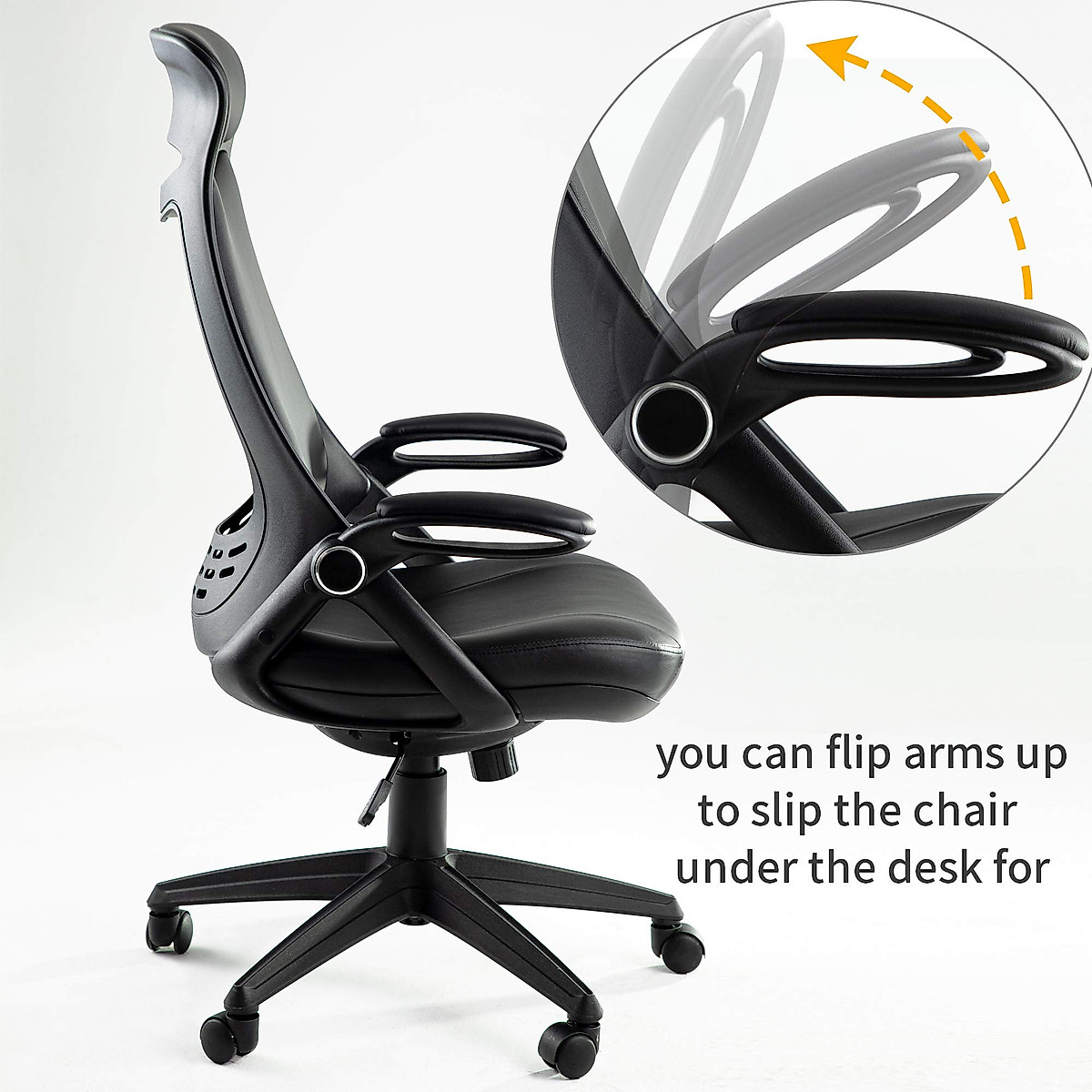 Office Chair Leather Multifunction Executive Swivel Ergonomic High-Back Task Lumbar and Headrest Support Computer Chair with Arms Desk Chair Black