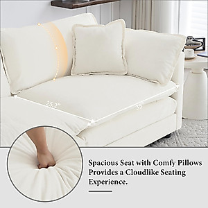 76.7" Deep Seat Sectional Cloud Sofa with 2 Ottomans & Soft Pillows, Loveseat Modular Couch for Living Room, Apartment, Small Space, Beige Chenille