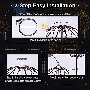 Christmas Ball Light Sphere, 10IN 48LED Hanging Tree Light and Pathway Lights with Hook and Stake, Foldable Metal Frame Light Ball for Outdoor Garden, UL Listed, Brown Frame, Warm White