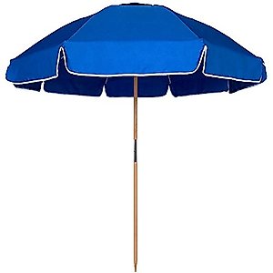 AMMSUN 7.5ft Heavy Duty HIGH Wind Beach Umbrella Commercial Grade Patio Beach Umbrella frames with Air Vent Ash Wood Pole & Carry Bag UV 50+ Protection Blue