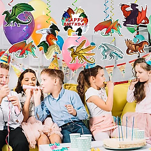 32Pcs Wings of Fire Party Supplie Hanging Swirls, Wings of Fire Birthday Decorations Whirls Glitter Foil Ceiling Swirls, Dragon Birthday Party Supplies Foil Hanging for Dragon Party Decorations