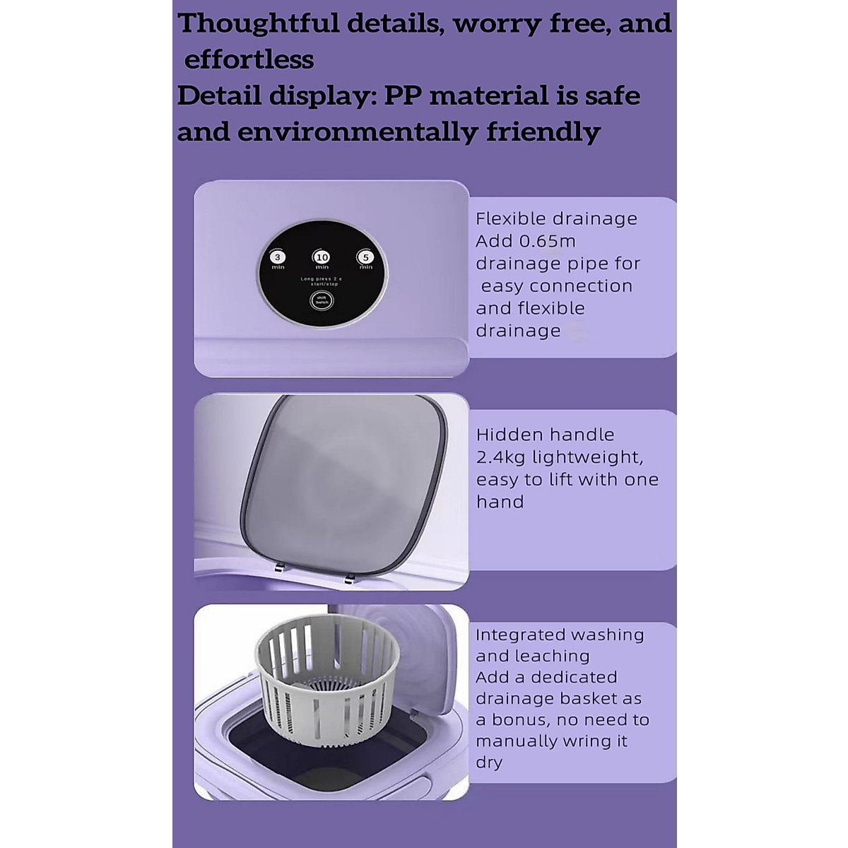 Portable washing machine.mini washing machine.11L high-capacity foldable washing machine.Deep cleaning of small clothing such as underwear and baby clothes.Suitable for camping and hotel (purple)
