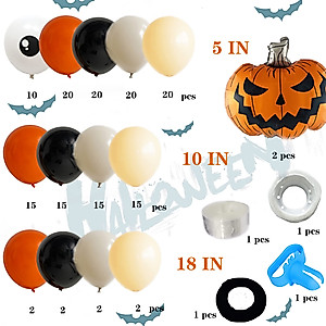 164Pcs Halloween Balloons Garland Kit for Halloween Party Decorations,Orange Apricot Off-White Balloons with Pumpkin Foil Balloons for Baby Shower Birthday Halloween Party