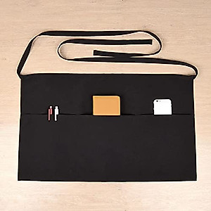 PLOYMONO 1 Pack Heavy Duty Waist Apron with 3 Pockets - Black Waitress Waiter Server Short Apron