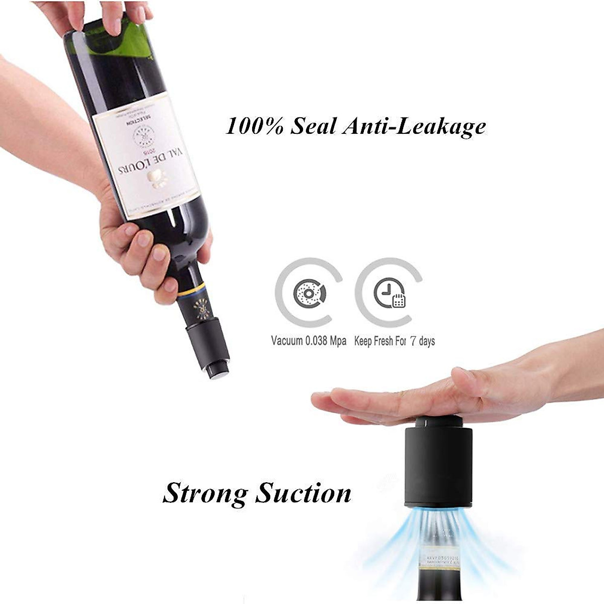 Z-oneMart 2 Pack Wine Bottle Stopper Vacuum with Time Scale Record, Vacuum Champagne Stoppers, Reusable Wine Preserver Bottle Saver, Wine Corks Keep Fresh, Fits Any Bottle