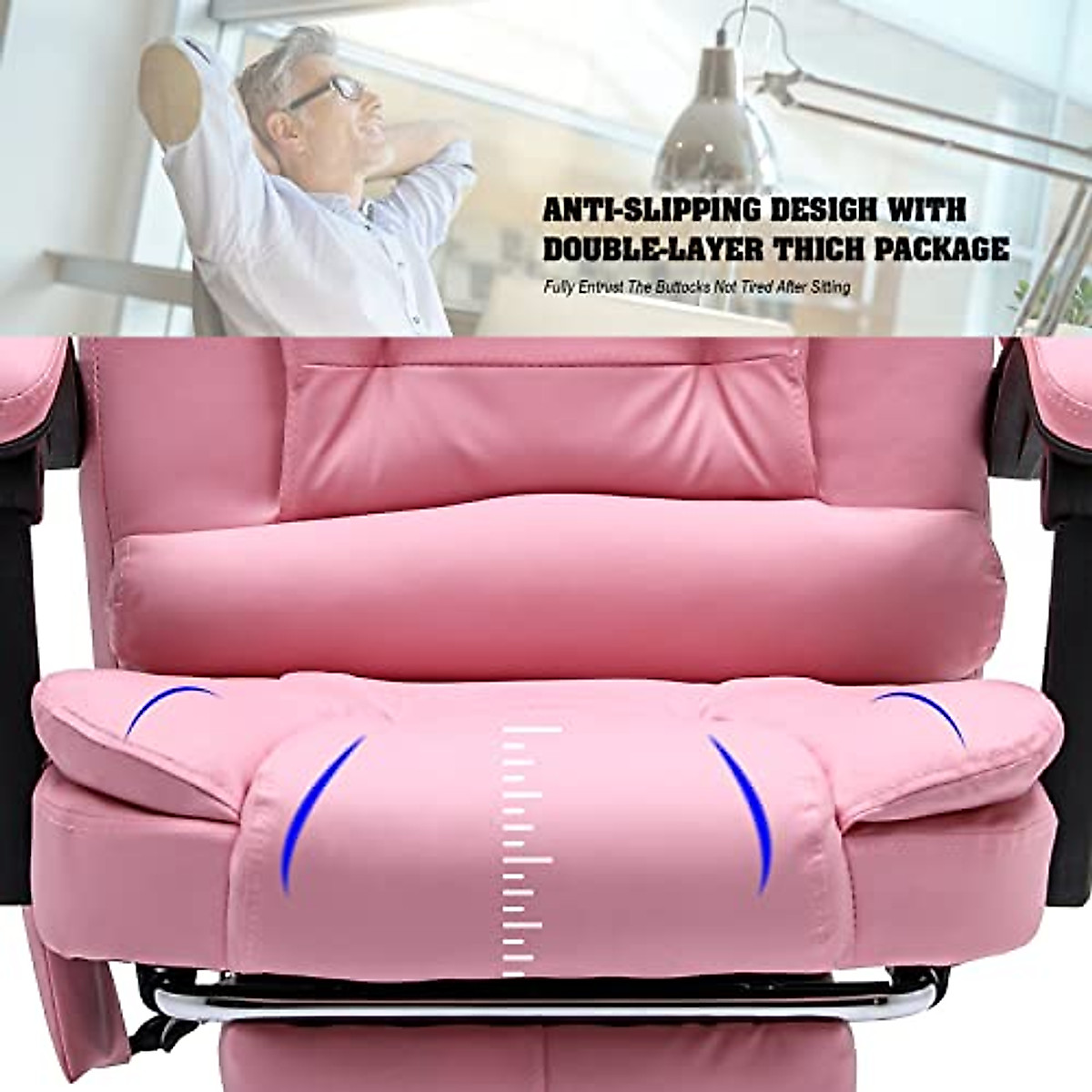 Belandi Massage Office Chair, Ergonomic Executive Computer Chair w/Foot Rest, PU Leather Executive Office Chair w/Heated, Padded Armrest, High Back Swivel Recliner for Office Home Study (Pink)