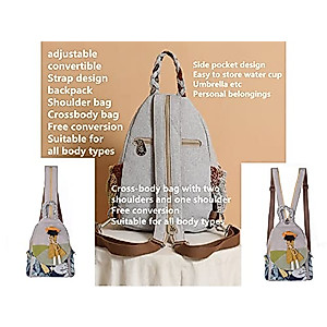 YIMOYICAI Backpack Purse for Women Girl's Convertible Sling Bag Boho Hippie Embroidered Woven Canvas with Woven Cotton Perfect Small Sling Bag Girl in the Wind