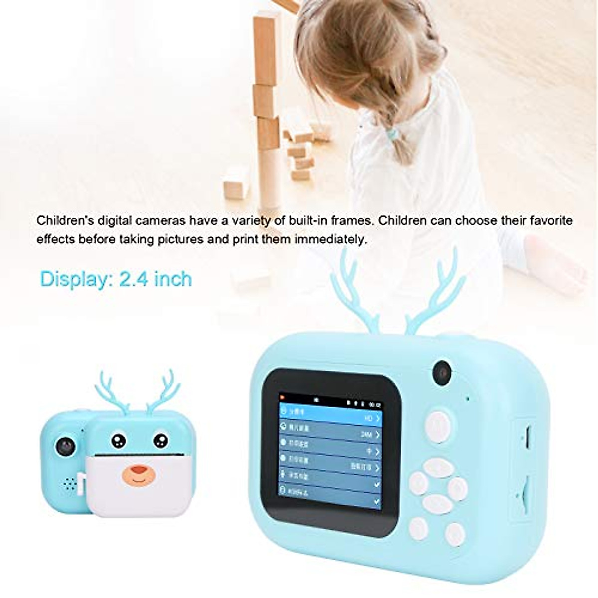2.4 Inch Kids Digital Camera 1920 x 1080 IPS Eye Protection Screen, Thermal Print Camera, Selfie Camera Toys with 3 Rolls of Printing Papers, Birthday Chistmas Gift