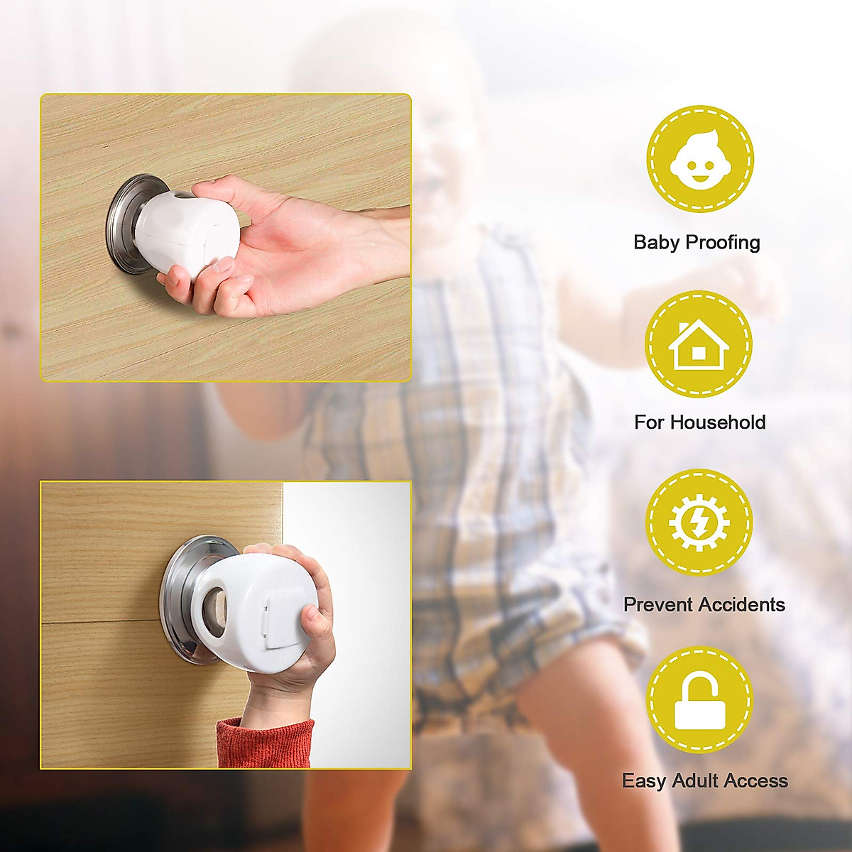 Door Knob Safety Cover for Kids, Child Proof Door Knob Covers, Baby Safety Door knob Handle Cover Lockable Design (4 Pack).