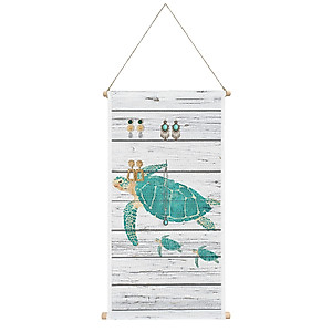 Hanging Earring Jewelry Organizer Ocean Turtle Wood Grain Stub Earring Holder Necklace Earring Display Large Capacity Earring Hanging Organizer for Women Girls 12"x24"