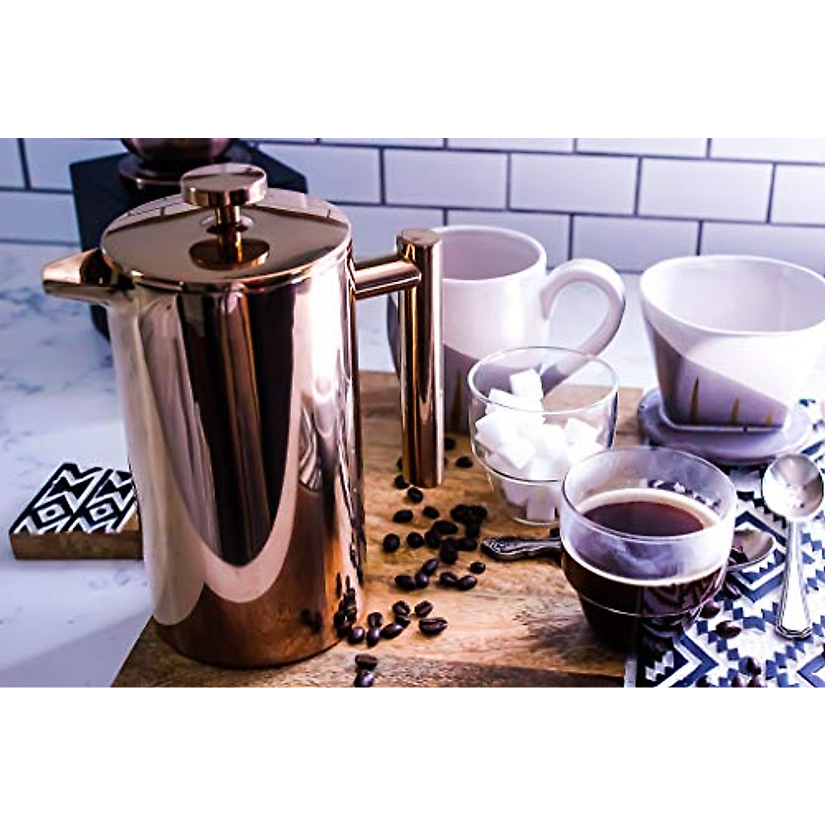 Floh French Press for Coffee & Tea in Rose Gold Copper - 34 Oz Insulated Stainless Steel Coffee Maker