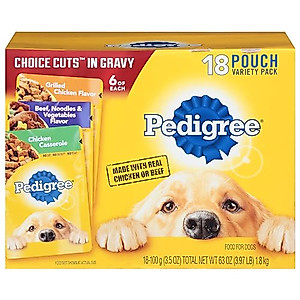 PEDIGREE® CHOICE CUTS™ 18ct Chicken Casserole in Gravy, Grilled Chicken Flavor in Sauce and Beef, Noodles and Vegetables Flavor in Sauce Wet Dog Food
