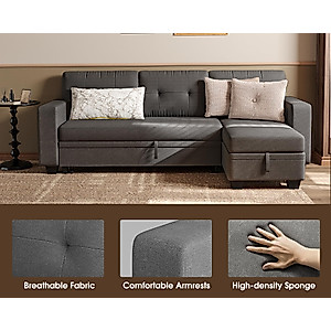 Flamaker Sleeper Sofa, Sofa Bed with Storage Chaise, L Shaped Pull Out Couch for Living Room, Home Furniture, Apartment (Dark Grey)
