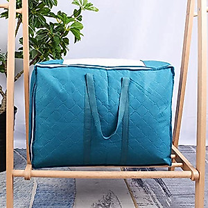 Fabric Organization and Storage Bins Containers Clothes Stackable Box with Handle Ziplock Lids Comforters Blanket Toy Bags Dorm Room College Essentials Under Bed Closet Bedroom 3 Pack, 81L, Blue