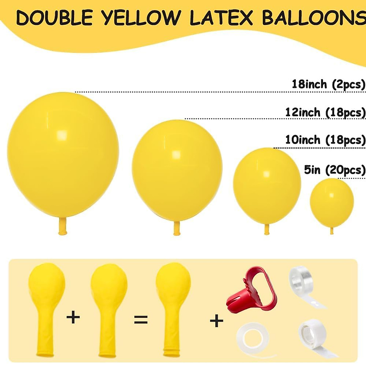 Yellow Balloon Different Sizes Latex Double Stuffed Matte Yellow Balloon Garland Arch Kit for Birthday Baby Shower Wedding Lemon Sunflower Party Decor