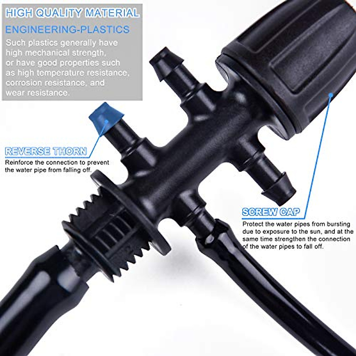 Kalolary 10PCS Barbed Tee 1/2 inch to 1/4 inch Irrigation Tube Anti-Drop Premiun Quality Fitting (fits 13mm ID/ 4mm ID), 16mm PE Pipe Lock Female Connector to 47 Pipe Variable Diameter Six-Way Adapter