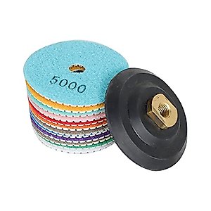 findmall 4 Inch Diamond Polishing Pads with 1Pcs 5/8-11 Backer Pad, 13Pcs 50-8000 Grit Polishing Pad Kit Fit for Drill, Grinder, Polisher