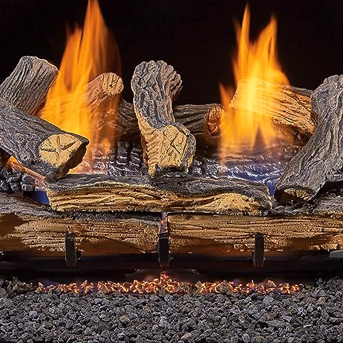 Duluth Forge DLS-24T-1 Dual Fuel Ventless Fireplace Logs Set with Thermostat, Use with Natural Gas or Liquid Propane, 33000 BTU, Heats up to 1100 Sq. Ft, Split Red Oak, 24 Inches
