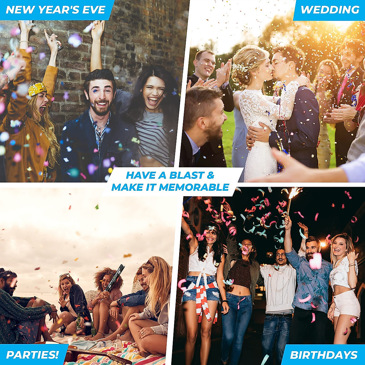 Confetti Cannon - 16" X-Large Party Poppers Confetti Shooters, Multicolor Biodegradable Confetti Cannons (Confetti Blasters/Gun/Bomb)Compressed Air, Launch 25ft, Loud Pop - For Wedding, New Year's Eve