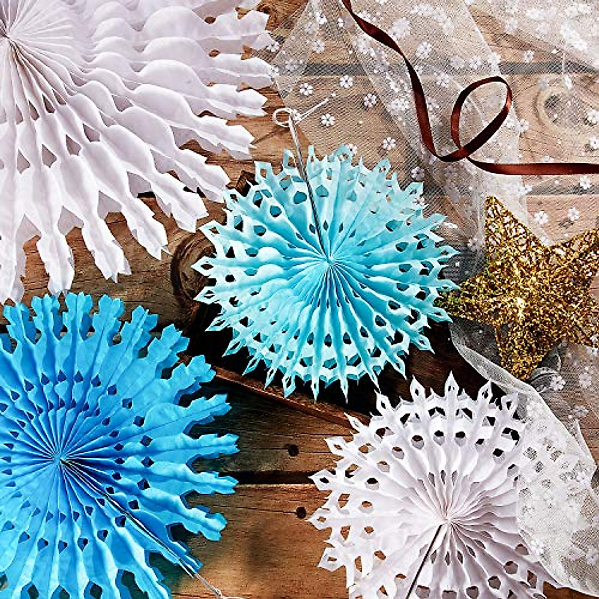 8 Pieces Tissue Paper Snowflakes Hanging Paper Snowflakes Christmas Snowflake Paper Decoration for Birthday Christmas Tree Baby Shower Wedding Home Ornament