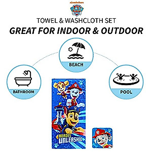 Franco Paw Patrol Kids Bath/Pool/Beach Soft Cotton Terry Towel with Washcloth 2 Piece Set, 50 in x 25 in