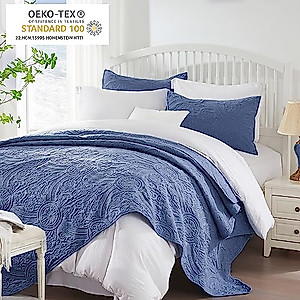 GRT Quilt Set King Size - Navy Lightweight Summer Quilt Bedding Set, Ultra-Soft Summer Microfiber Bedspread, Wrinkle Modern Style Coverlet for All Season - 3 Piece (1 Quilt, 2 Pillow Shams)