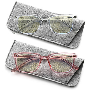 Yogo Vision 2 Pack Bifocal Reading Glasses Readers for Men Women Anti Glare Lightweight Eyeglasses Transparent Clear/Transparent Pink 1.5