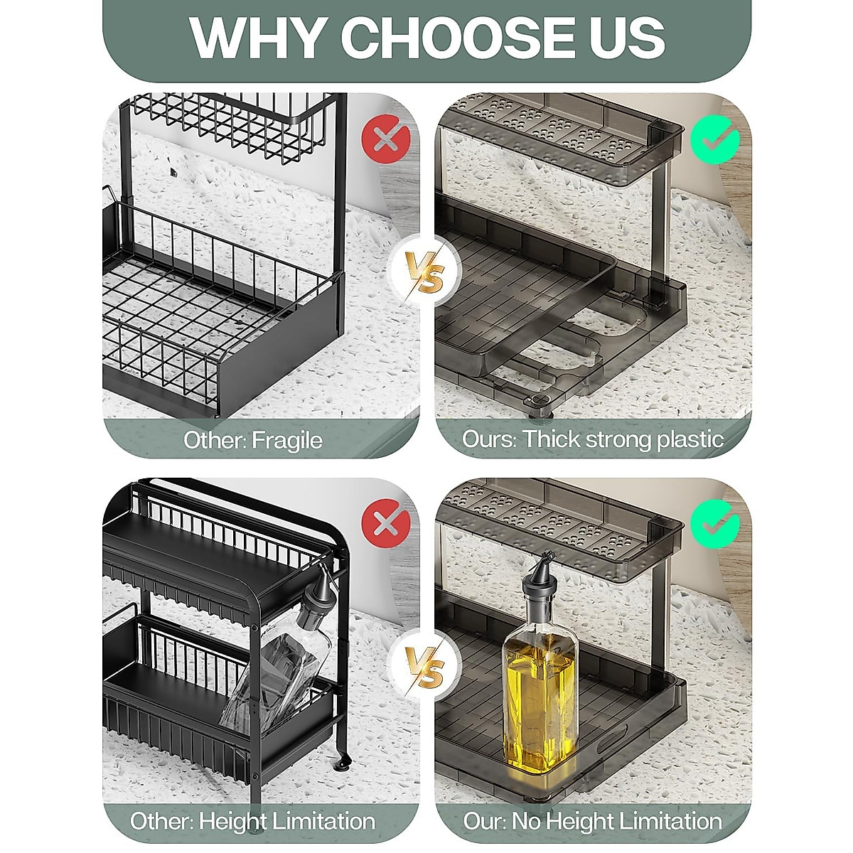 Under Sink Organizer and Storage, 2 Tier Sliding Under Sink Shelf, L Shaped Pull Out Cabinet Basket Organizer, Multi-Purpose Slide Out Organizer Rack for Bathroom, Kitchen