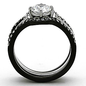 Marimor Jewelry 1.90 Carat Round Cut Cubic Zirconia Black Stainless Steel Wedding Ring Set Women's Size 8