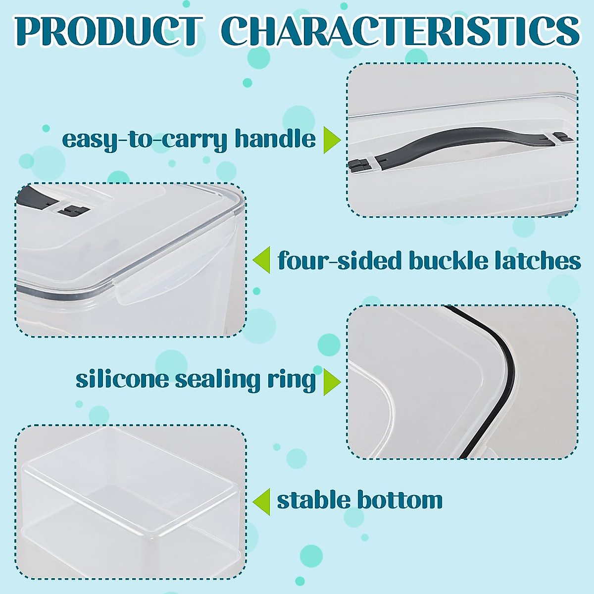 Jandson 4-Pack 14.5 L Plastic Seal Lid Food Storage Container, Clear Airtught Storage Box Bins with Handles