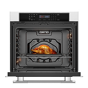 Generic 30" Electric Single Wall Oven with 10 Cooking Functions, Self Cleaning LED Digital Display, Convection Fan, Touch Control, 5 cubic feet, Silver